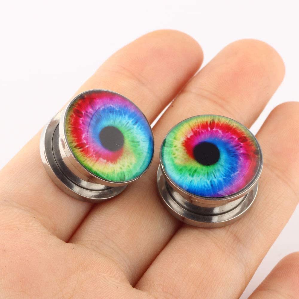 4 Pairs Surgical Steel Skull Ear Tunnels and Plugs 2g 0g 00g Earrings Gauges Expander Plugs for Ear (6mm=2g)