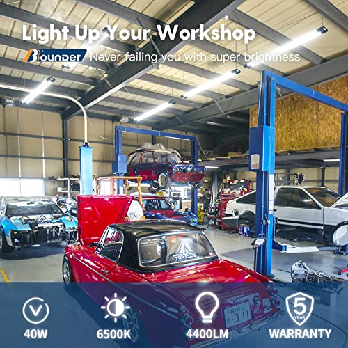 BBOUNDER 14 Pack Linkable LED Utility Shop Light, 4 FT, 6500K Cool Daylight, 4400 LM, 48 Inch Integrated Fixture for Garage, 40W Equivalent 250W, Surface + Suspension Mount, Black