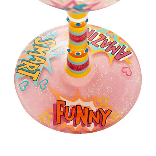 Enesco Designs by Lolita You're a Super She-Ro Artisan Hand-Painted Wine Glass, 15 Ounce, Multicolor