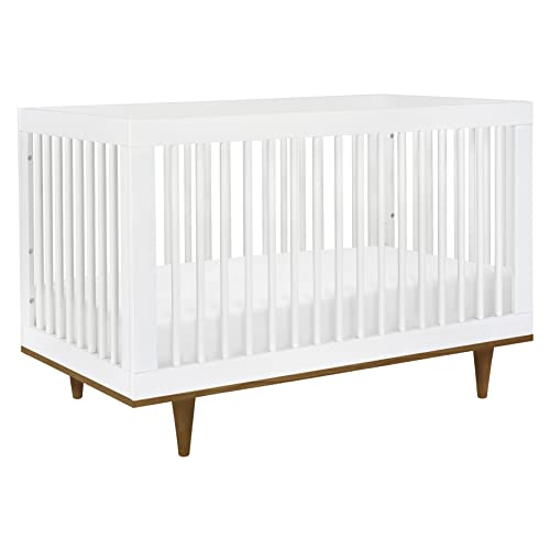 DaVinci Marley 3-in-1 Convertible Crib in White Finish and Walnut Legs, Greenguard Gold Certified