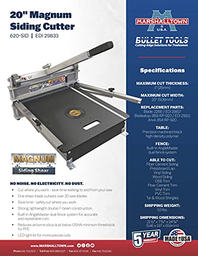 Bullet by MARSHALLTOWN 20” Magnum Siding Cutter, Lightweight, Professional, No Electricity, Noise or Dust, Made in the USA, 620-SID