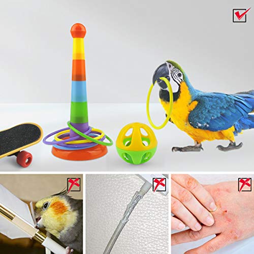 WBYJ Bird Training Toys, 7 Pack Parrot Intelligence Toy - Stacking Training Rings Toy, Skateboard Stand Perch, Mini Sneaker, Birds Bell Ball for Parrot Macaw African Greys Cockatoo Conure Cockatiel