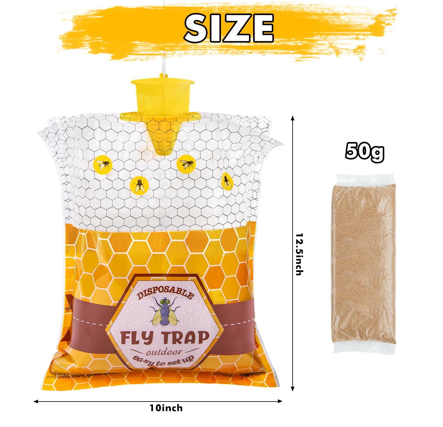 4 Pack Fly Traps Outdoor, Big Fly Bag with Bait Disposable Hanging, Ranch Stable Horse Fly Trap, Fly Hunter Control for Barn, Farm, Mosquito Bug Catcher and Flying Insect Trap Killer Repellent