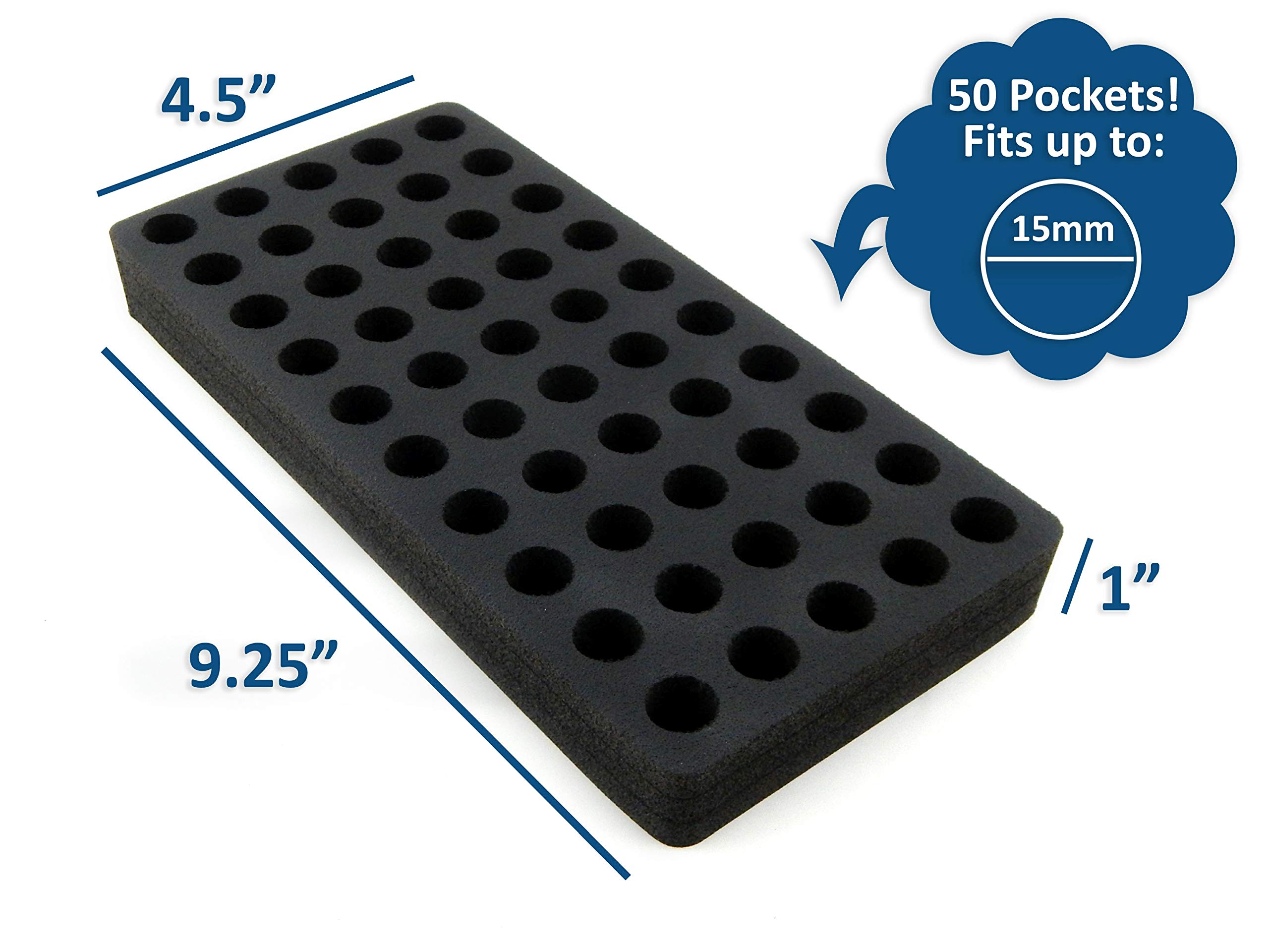 Polar Whale HPLC 4ml Vial Rack Black Foam Storage Rack Organizer Stand Transport Holds 50 Vials Fits up to 15mm Diameter Vials