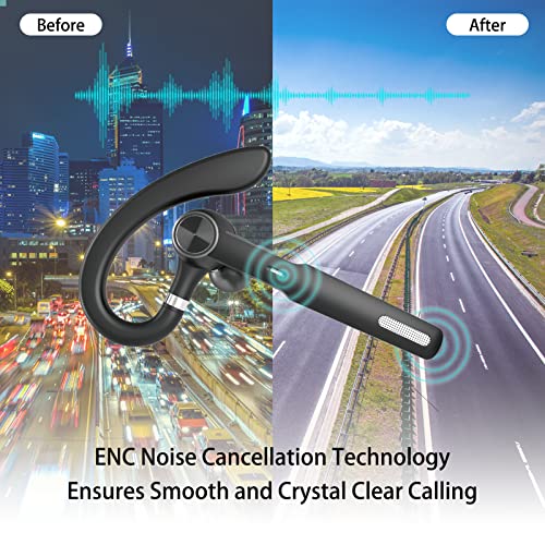 AODE Bluetooth Headset , Earpiece with ENC MIC ,Trucker wireless headset Charging Case 55Hrs playtime 5.3 Hands-Free Caller Voice Announce for Driving/Business(Upgrade Version) Update-Black