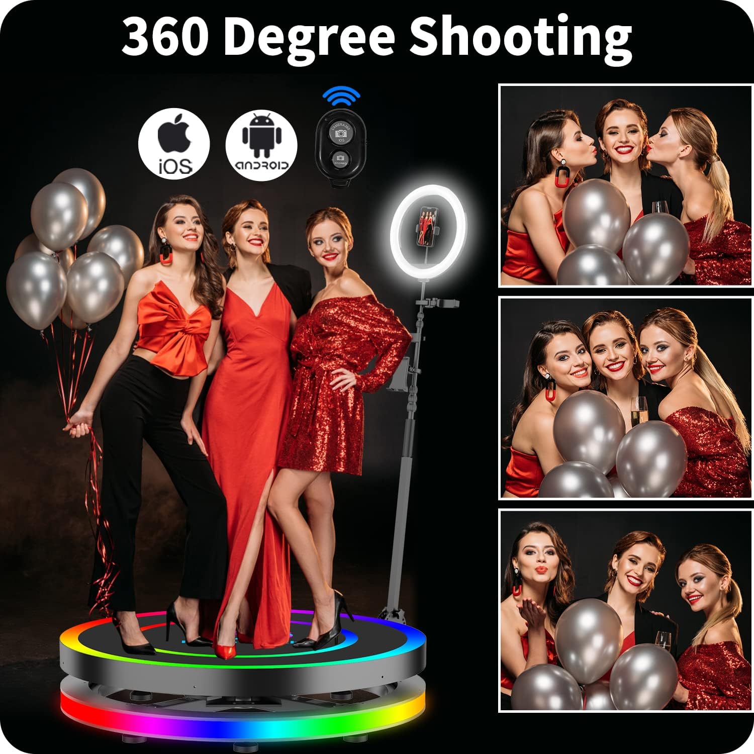 ABCISMO 360 Photo Booth Machine for Parties,360 Degree Auto Rotating Camera Booth Machine with Flight case,1-3 People Stand on Photo Booth with Logo Customization(31.5"+Flight Case)