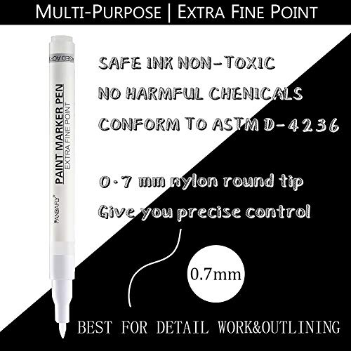 PANDAFLY White Paint Pens, 8 Pack 0.7mm Acrylic Permanent Marker 6 White With 2 Black Paint Pens for Wood Rock Plastic Leather Glass Stone Metal Canvas Ceramic, Extra Fine Point Opaque Ink