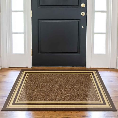Ottomanson Ottohome Non-Slip Rubberback Bordered Design 5x7 Indoor Area Rug, 5' x 6'6", Brown