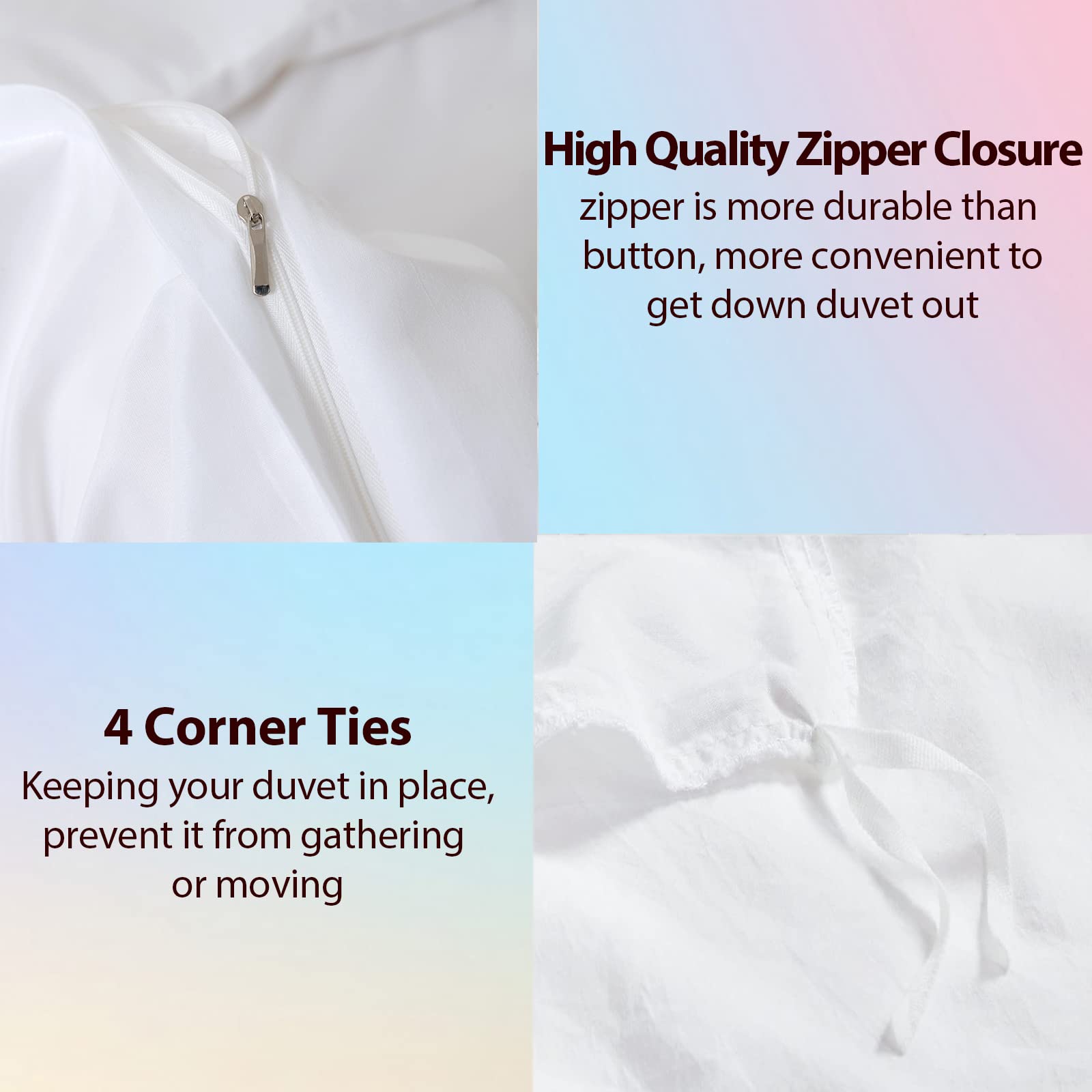 SISBROTH Washed Cotton Duvet Cover Queen Size - Bedding Set Comforter Cover for Winter All Season, Soft and Breathable Bedding Set with Zipper Closure & Corner Ties