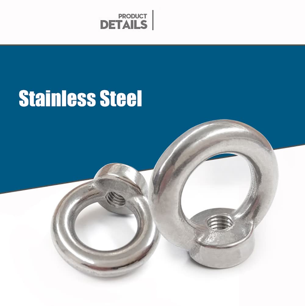8 PCS 304 Stainless Steel Threaded Nuts Dia Ring Shape Eyed Bolt Lifting Eye Nut Fastener M10