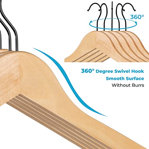 JS HANGER Wooden Coat Hangers, 16 Pack High Grade Wood Suit Hangers with Non Slip Pant Bar - Extra Smooth and Splinter Free, Unvarnished