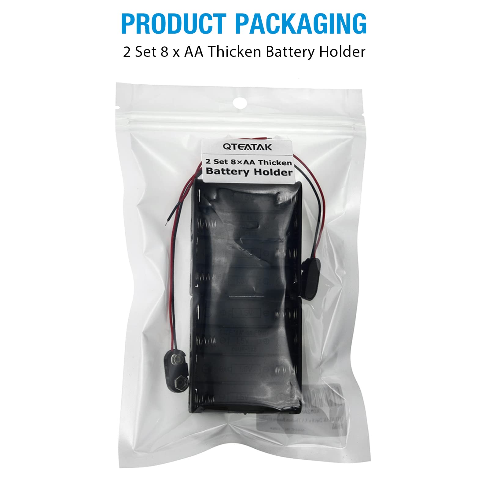 QTEATAK 2Set 8 x AA Thicken Battery Holder with I Type Wired Battery Clip Standard Snap Connector