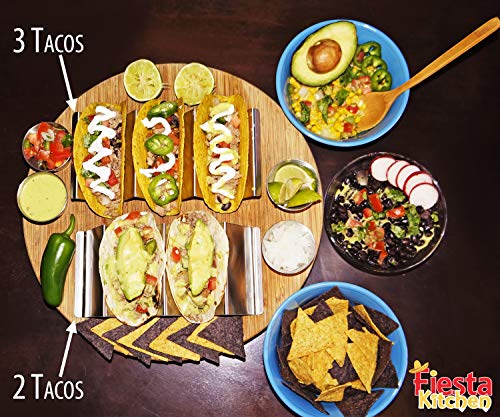 Fiesta Kitchen Taco Holder Stand - Set of 6 - Oven & Grill Safe Stainless Steel Taco Racks With Handles - Fill & Serve Tacos With Ease - Taco Stand Trays