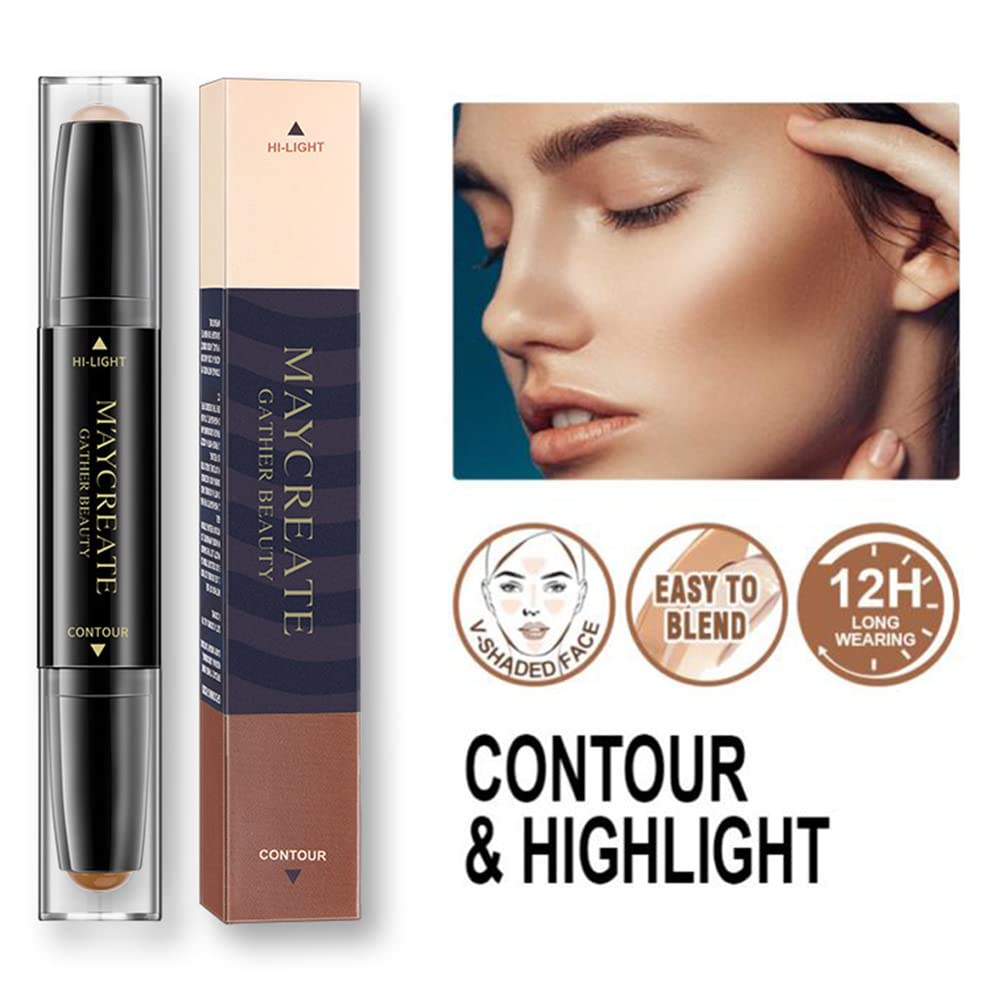 4 Pack Highlight Concealer Contour Stick, Face & Nose Shadow Highlighting Stick, Shadow Cream Pen Body Shading Makeup Stick Set 2 In 1 Bronzer Contour Highlight Stick