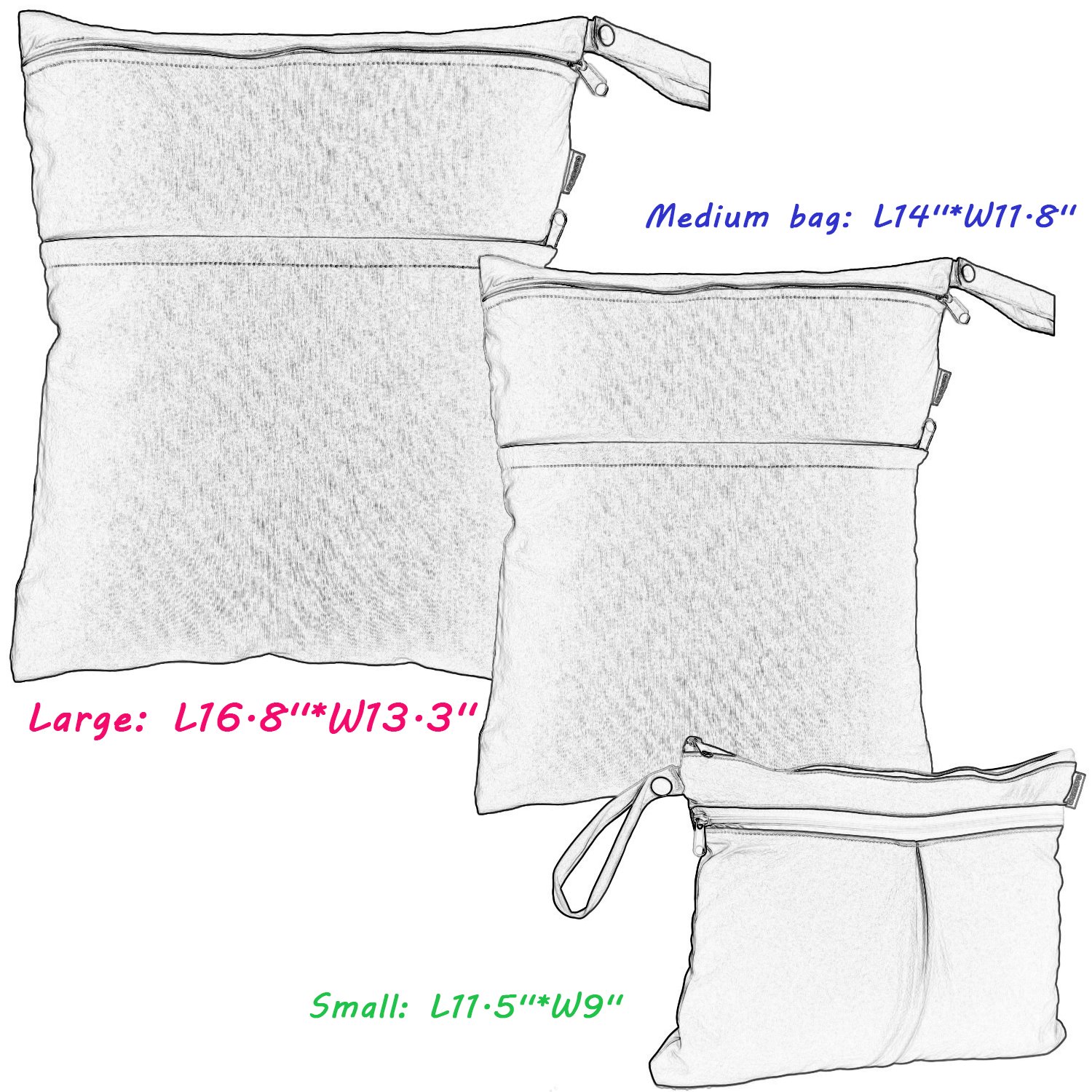 Damero 3pcs Pack Wet Dry Bag for Cloth Diapers Daycare Organizer Bag, Elephants