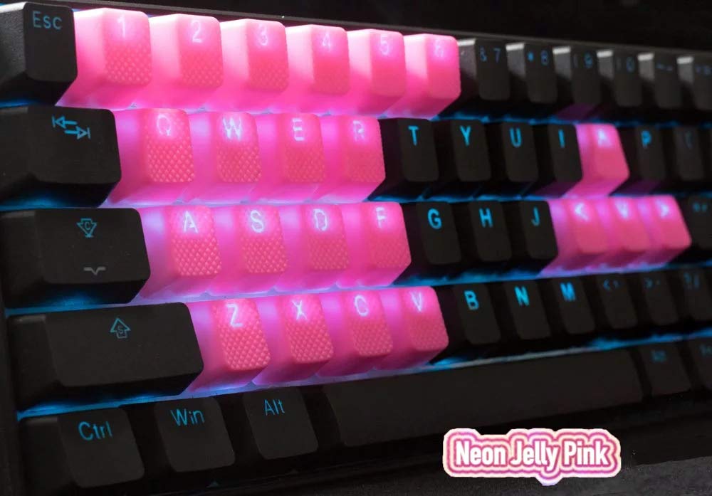 Tai-Hao Rubber Gaming Backlit Keycaps Set - 22 Keys for Cherry MX Mechanical Keyboards Compatible OEM Include Key Puller (Neon Jelly Pink)