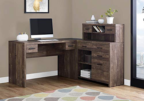 Monarch Specialties Computer Desk L-Shaped - Left or Right Set- Up - Corner Desk with Hutch 60"L (Brown Reclaimed Wood)