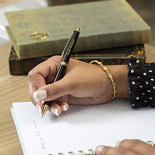 Dayspring Pens Personalized Waterman Pen | Engraved Waterman Hemisphere Lacquer Black with Gold Trim Ballpoint Pen. Luxury Gift Pen. Custom Engraved
