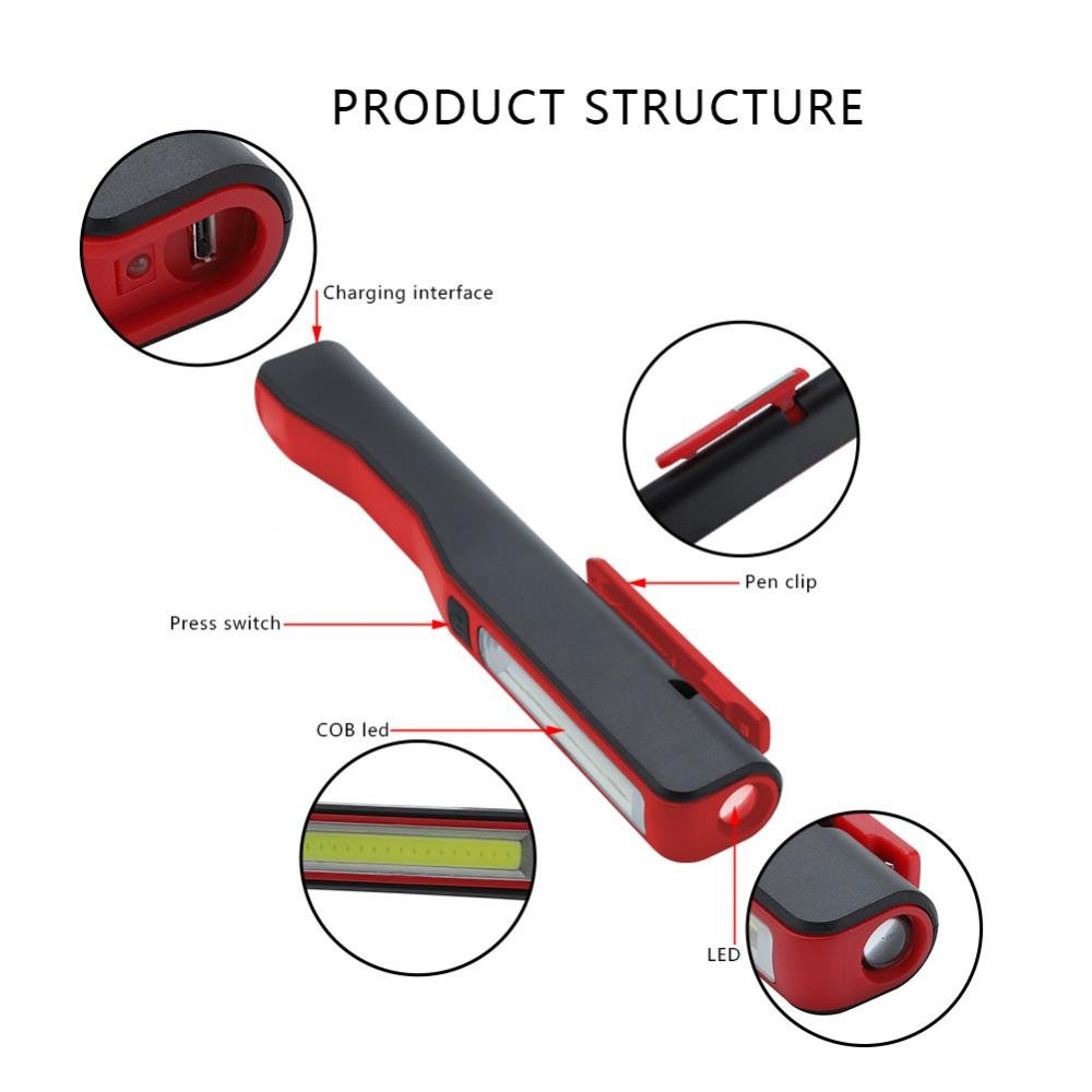 mumisuto LED Tactical Small Flashlight, Adjustable Brightness, Pen Flashlight Rechargeable LED Flashlight Pocket Light Work Light with Magnetic Rotating Clip for Hiking, Everyday Use(Red)
