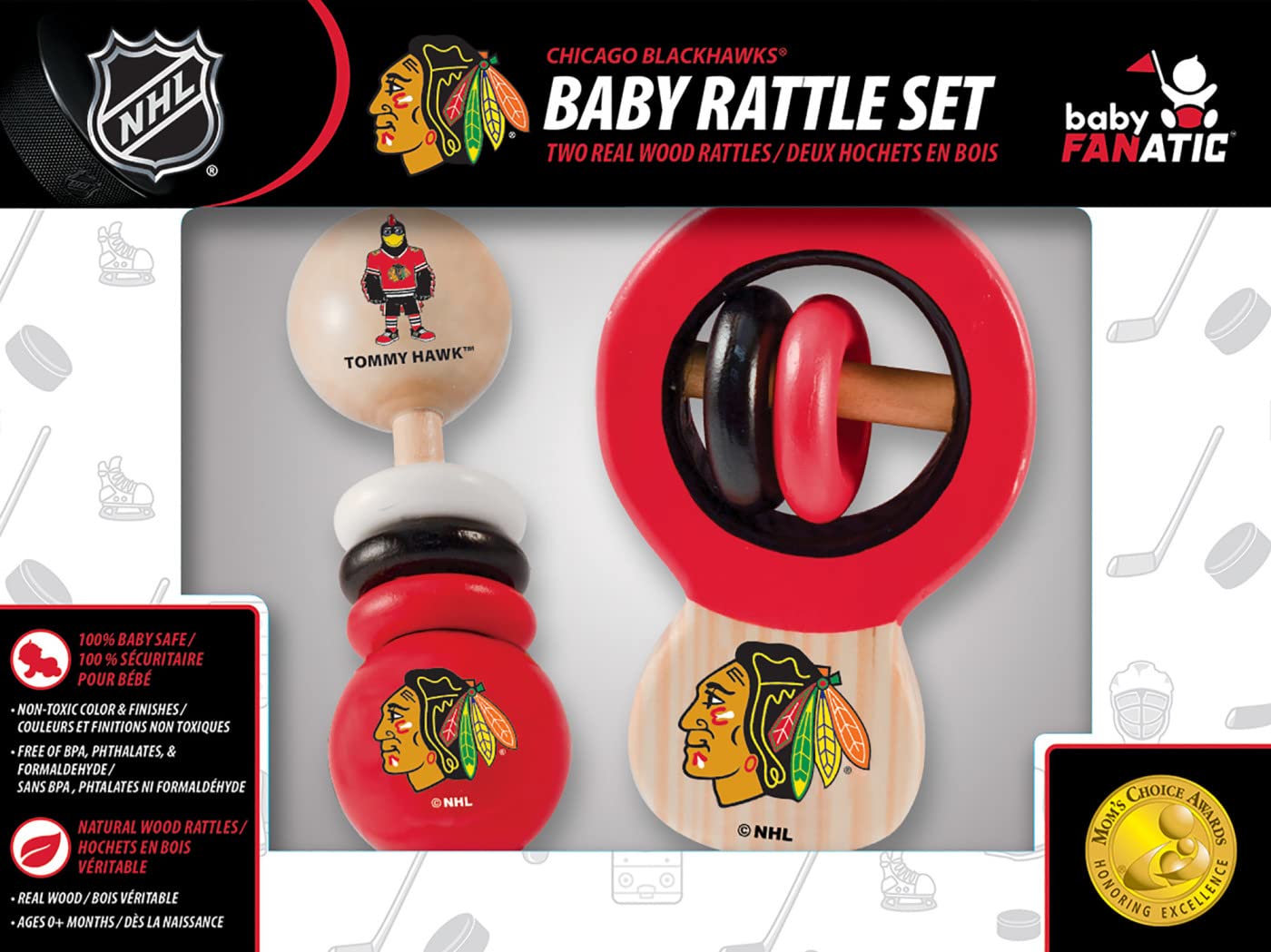 BabyFanatic Wood Rattle 2 Pack - NHL Chicago Blackhawks - Officially Licensed Baby Toy Set