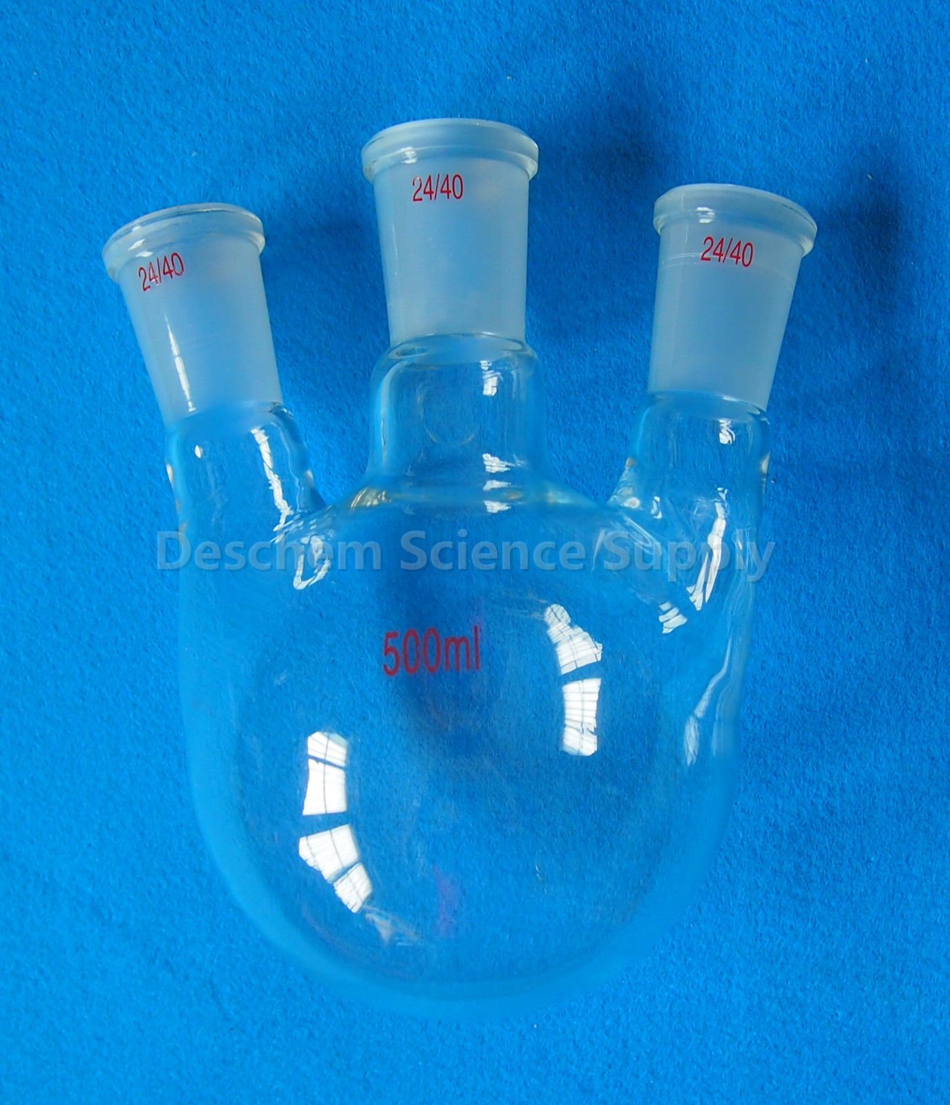 Deschem 500ml,3-Neck,24/40,Round Bottom Glass Flask,Three Necks Lab Bottle