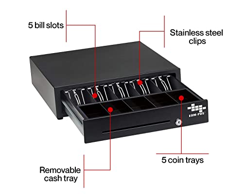 EOM-POS Cash Register Money Drawer. Compatible with Square [Receipt Printer Required]. Includes Built in Cable to Connect to Receipt Printer. (Printer Driven)