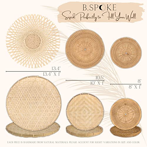 b.spoke Hanging Wall Basket Decor β Set of 6 Handmade Decorative Boho Woven Wall Baskets - Round Natural Bamboo, Wicker, Rattan Wall Decor for Your Home