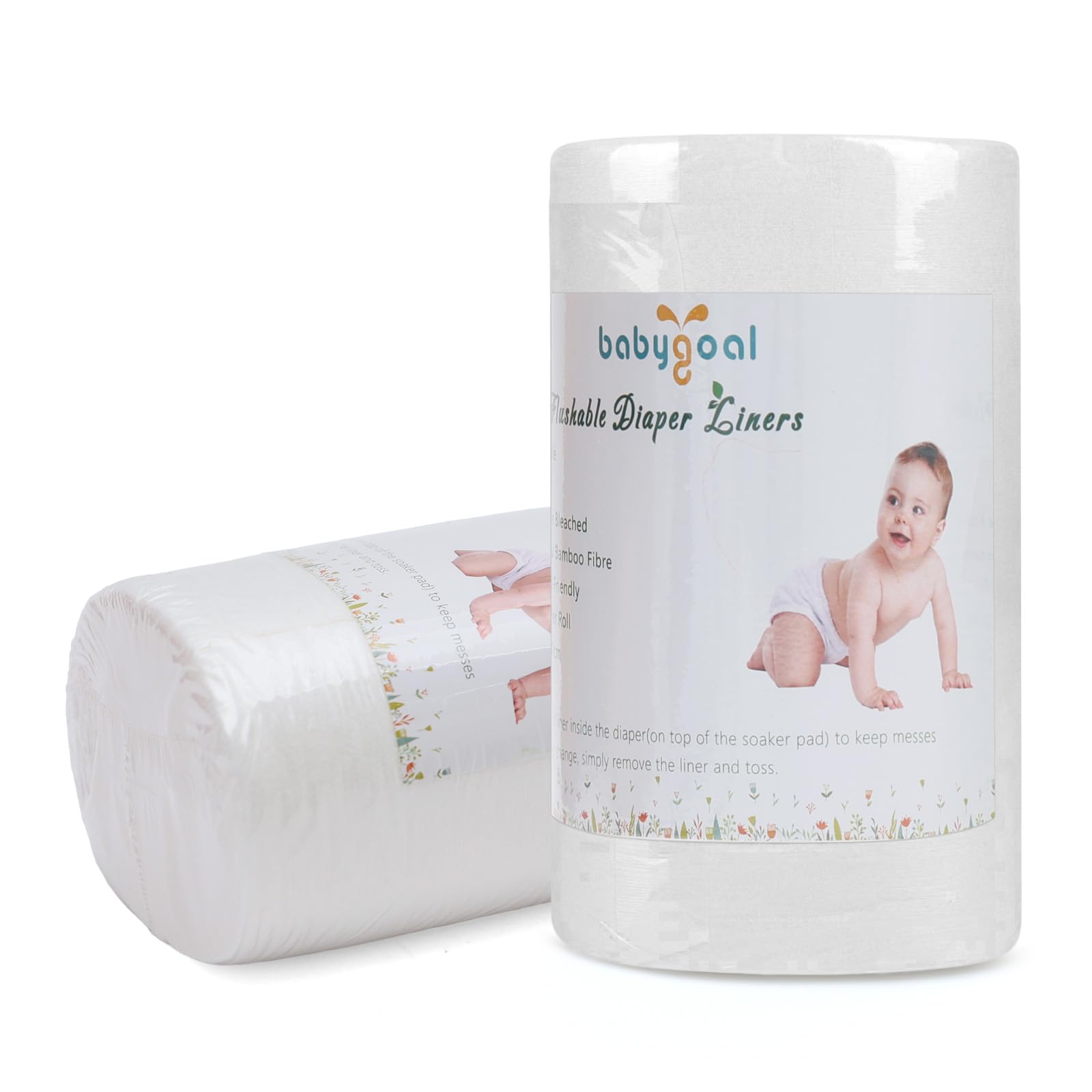 Babygoal Baby Cloth Diaper Liners 2 Pack, Rayon from Bamboo Liners for Cloth Diaper Nappy (200 Sheets) 2BBT01