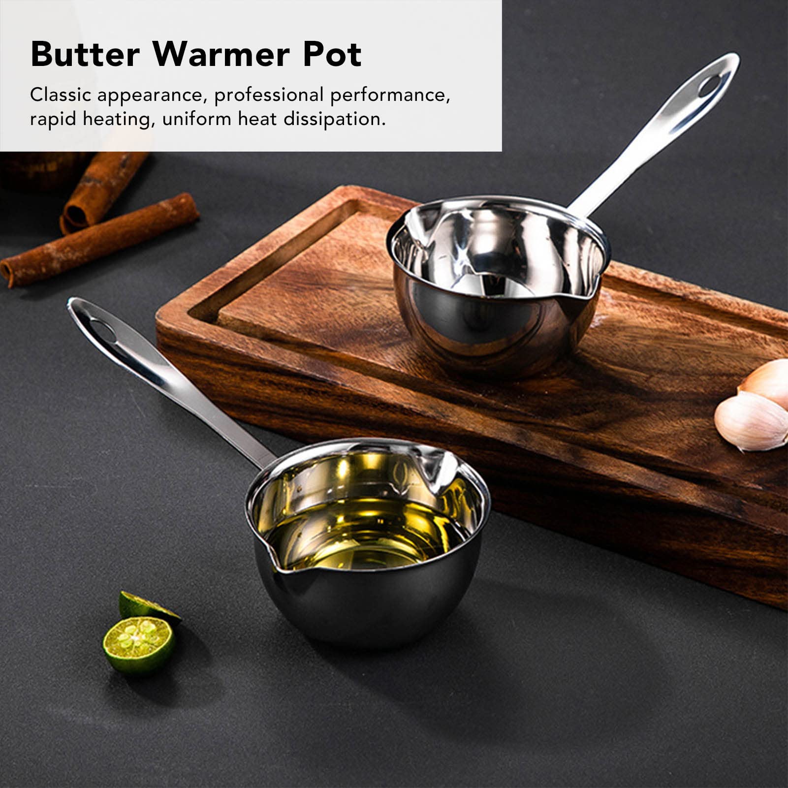 Butter Warmer Pot, Mini Stainless Steel All in One Pot, Flat Induction Bottom Small Saucepan, Cooking Tool For Milk Butter Warmer(300ML)