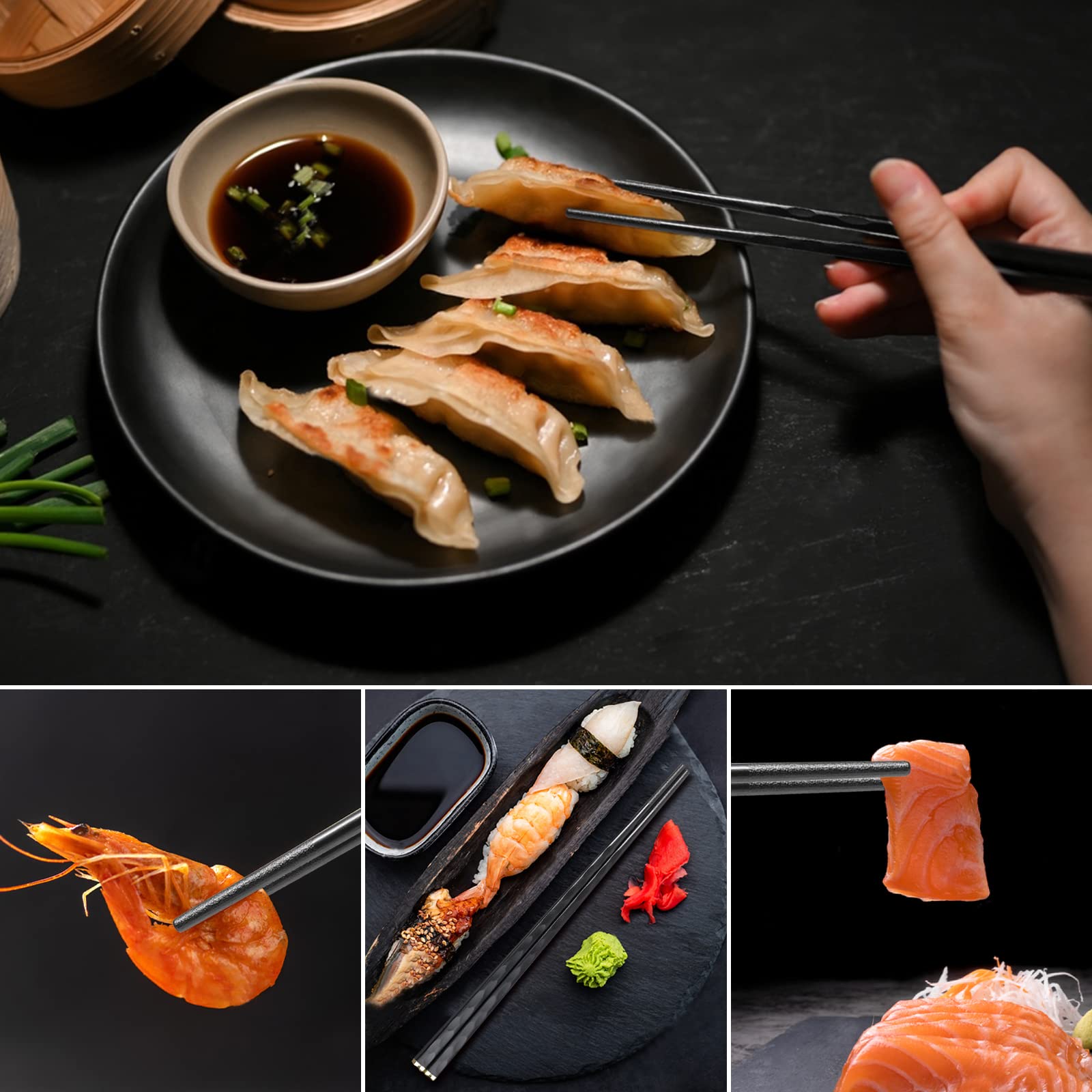 5 Pairs Fiberglass Chopsticks-Reusable Chopsticks Dishwasher Safe, 9.6 inch/24.3cm amily/ Hotel/ Restaurant Chop Sticks, Chinese/Japanese Gift Set Chop Sticks, Black
