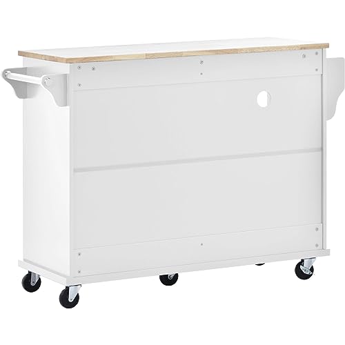 APATEN Rolling Kitchen Island Table on Wheels - Multifunctional Storage Cabinet with Drawer, Spice,Towel Rack and Microwave Cabinet - Versatile Kitchen Cart Sideboard(51 inch-White)