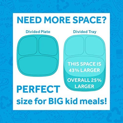 Re-Play Made in USA Large 3 Compartment Plates, Pack of 4 - Reusable Divided Plates for Kids, Dishwasher and Microwave Safe - Durable Lunch Trays for Kids 7.4" x 9.88" x 1.25", Aqua