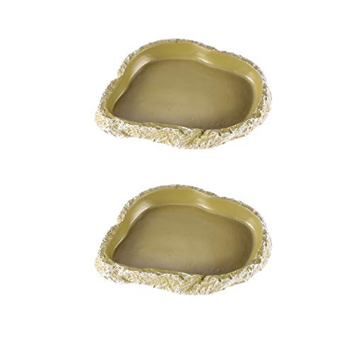 POPETPOP 2 Pack Reptile Bowl - Reptile Water Dish,Reptile Food and Water Dish for Snake Frogs Gecko Tortoise Resin Terrarium Feeding Tray Bearded Dragon Accessories