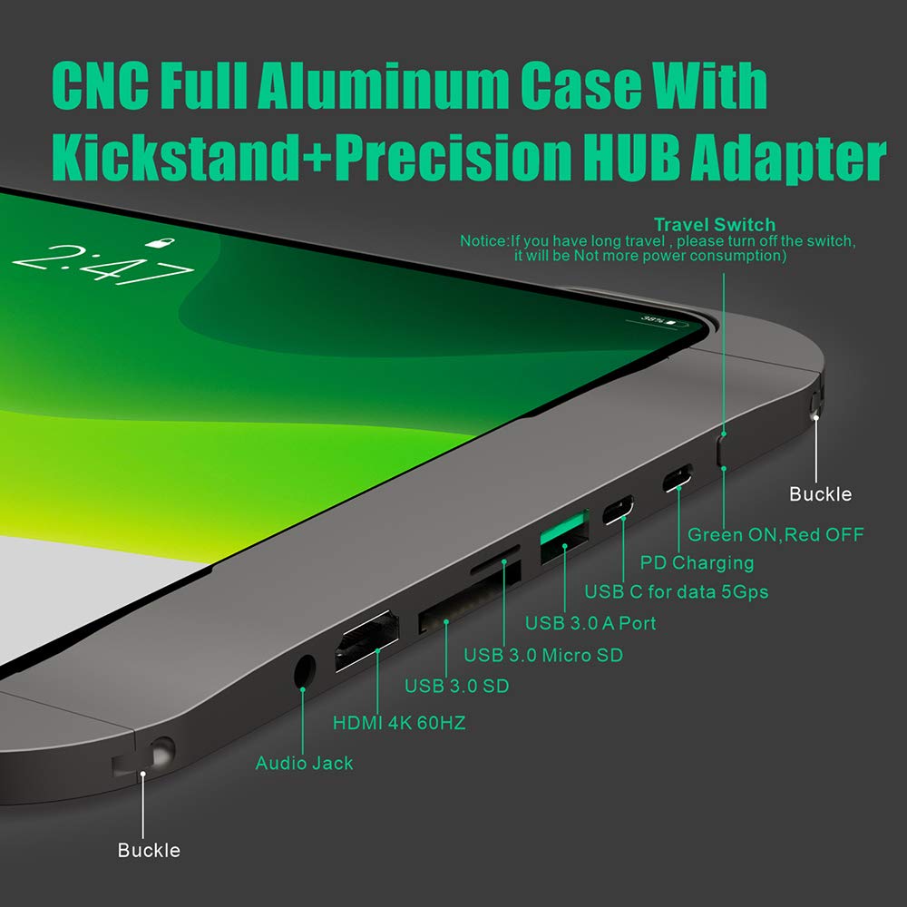 OKUT USB C Hub Case – 7 in 1 Full Aluminum Adapter with 4K HDMI, USB-C PD & Data, SD/Micro Reader, USB 3.0 & 3.5mm Jack Compatible with iPad Air 2020 11 inch/iPad Pro 10.9 inch 2020 & 2018 (Gray)…