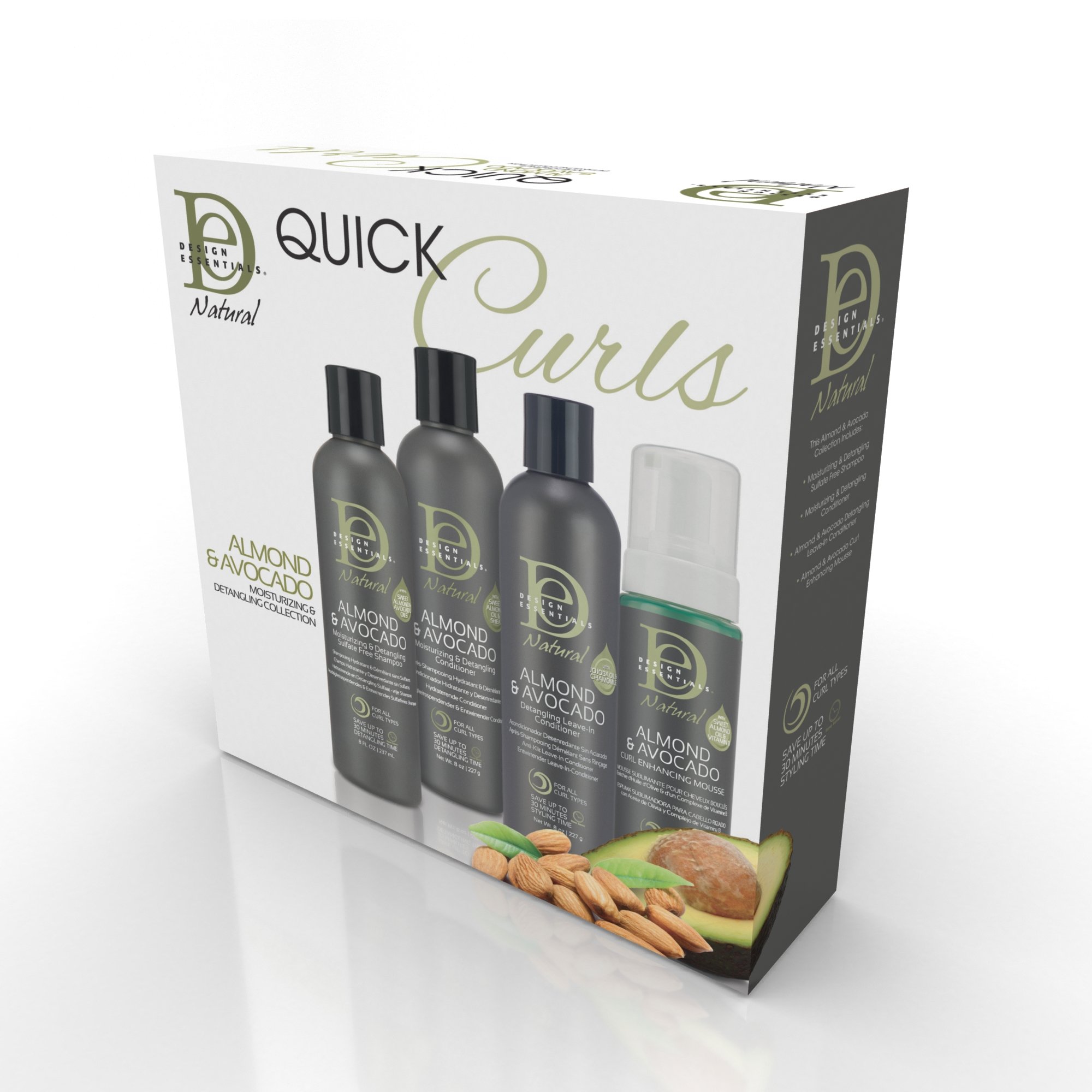 Design Essentials Natural Almond & Avocado Quick Curls Box Exclusive, All-In-One Wash Day Routine, for Super Moisturized, Frizz-Free, Defined Curls - Women, Men, and Kids,4pc set
