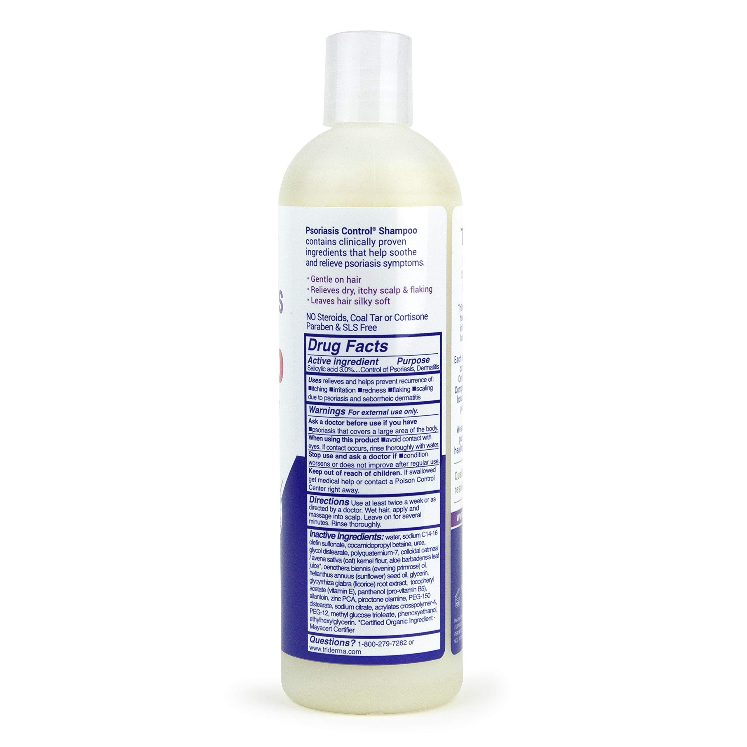 TriDerma Psoriasis Control Scalp Exfoliator Shampoo with 3% Salicylic Acid and Rosemary, Salon Quality Shampoo for Psoriasis, Seborrheic Dermatitis, No Coal Tar, Fresh Scent 12 oz