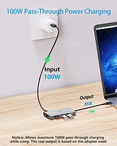 USB C Hub 8-in-1 with 4K HDMI, KUKIY Gigabit Ethernet, 3 USB 3.0, 100W PD Charging and SD&Micro SD Card Reader USB C Adapter Aluminum for MacBook Pro/Air (Thunderbolt 3)