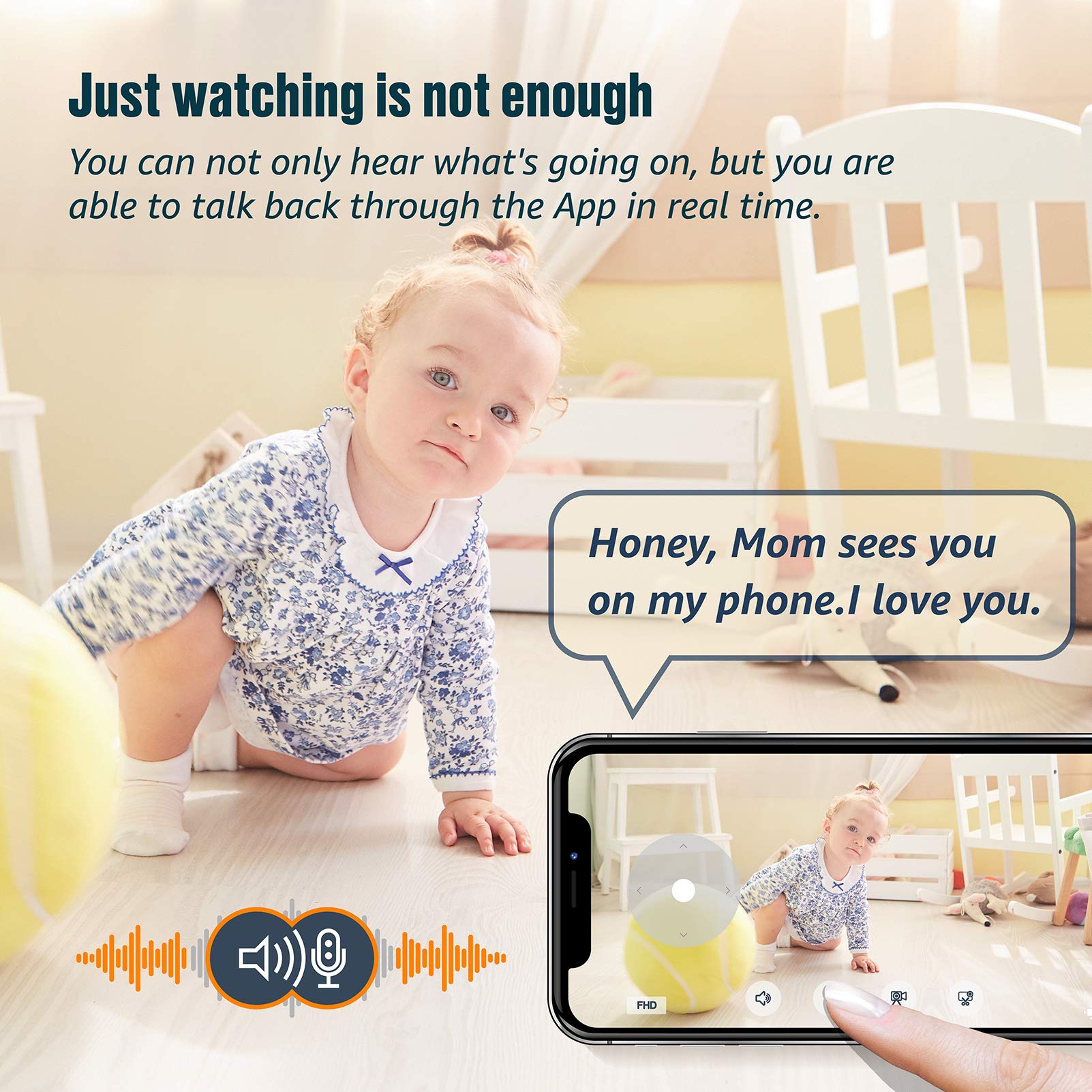 Wireless Security Camera, 1080P Pan/Tilt/Zoom WiFi Indoor Camera, Nanny Cam for Home/Pet/Baby/Elderly, with 24/7 Live Video, Night Vision, 2-Way Audio, Motion Detection, Cloud & SD Card Storage