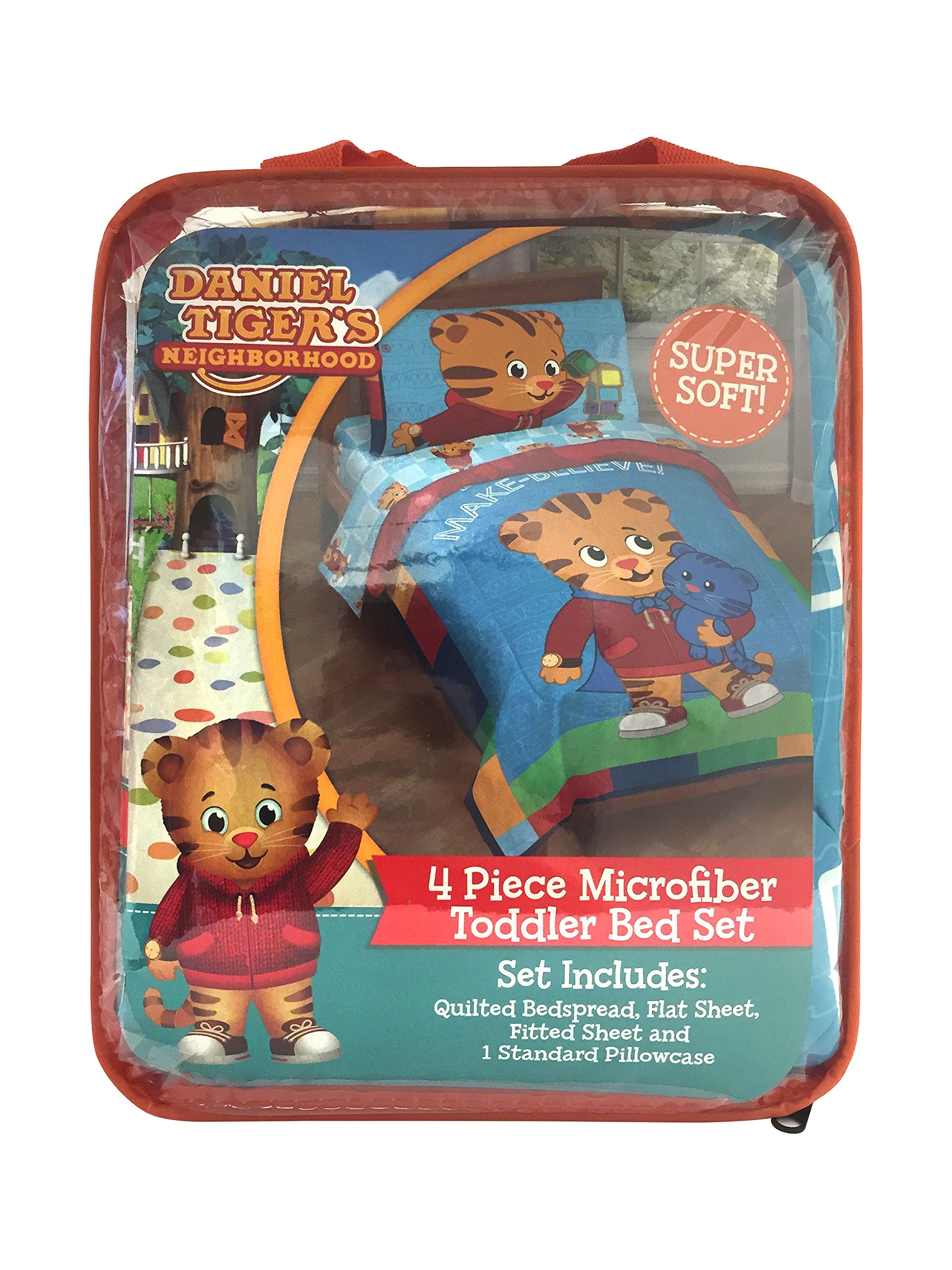 Daniel Tiger's Neighborhood Tiger Trolley 4 Piece Toddler Bed Set β Includes Comforter & Sheet Set Bedding - Super Soft Fade Resistant Microfiber (Official Daniel Tiger's Neighborhood Product)