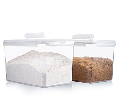 Komax Hikips Flour and Sugar Storage Containers | [Set-of-2] Large Rice, Sugar and Flour Canisters 22-Cups (179-oz) | Airtight Food Storage Containers | Microwave & Dishwasher Safe | BPA-Free Tritan…