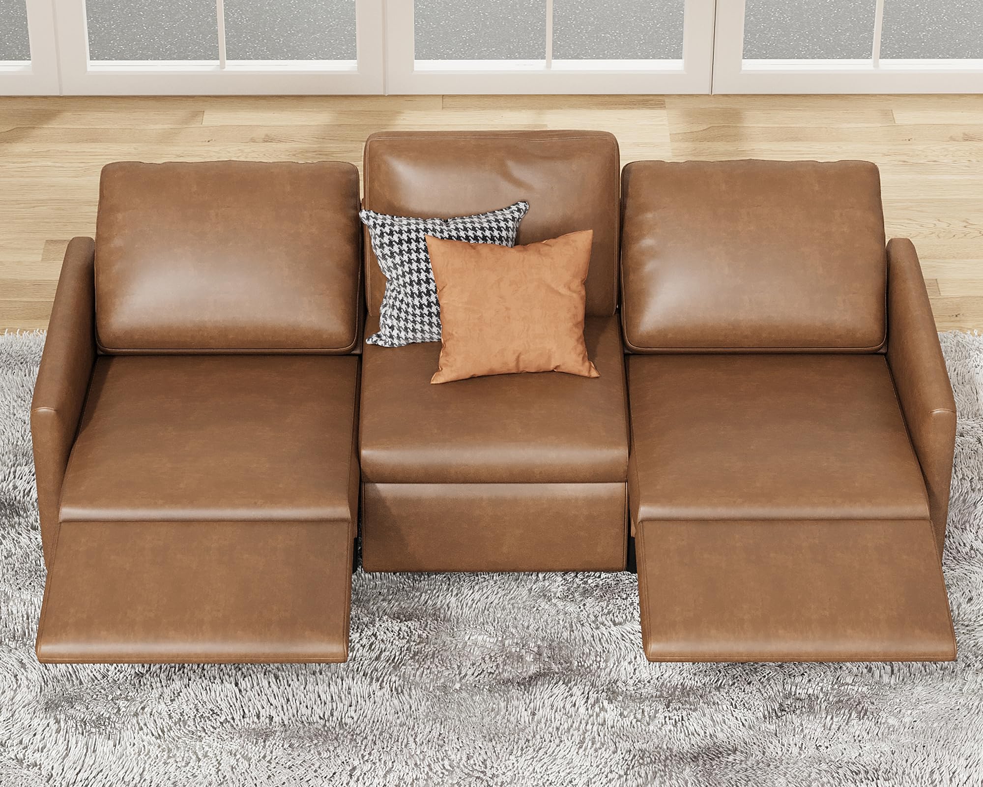 AMERLIFE Power Recliner, Reclining Sectional Couch with Dual Recliner, 3 Seater Recliner Couch with Charging Socket, Leather Modular Couch for Living Room
