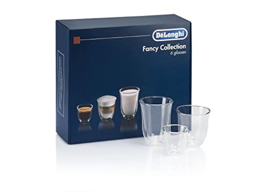 De'Longhi Fancy Collection Double Walled Thermo Espresso, Cappuccino and Latte Macchiato Glasses, (Set of 6), Clear