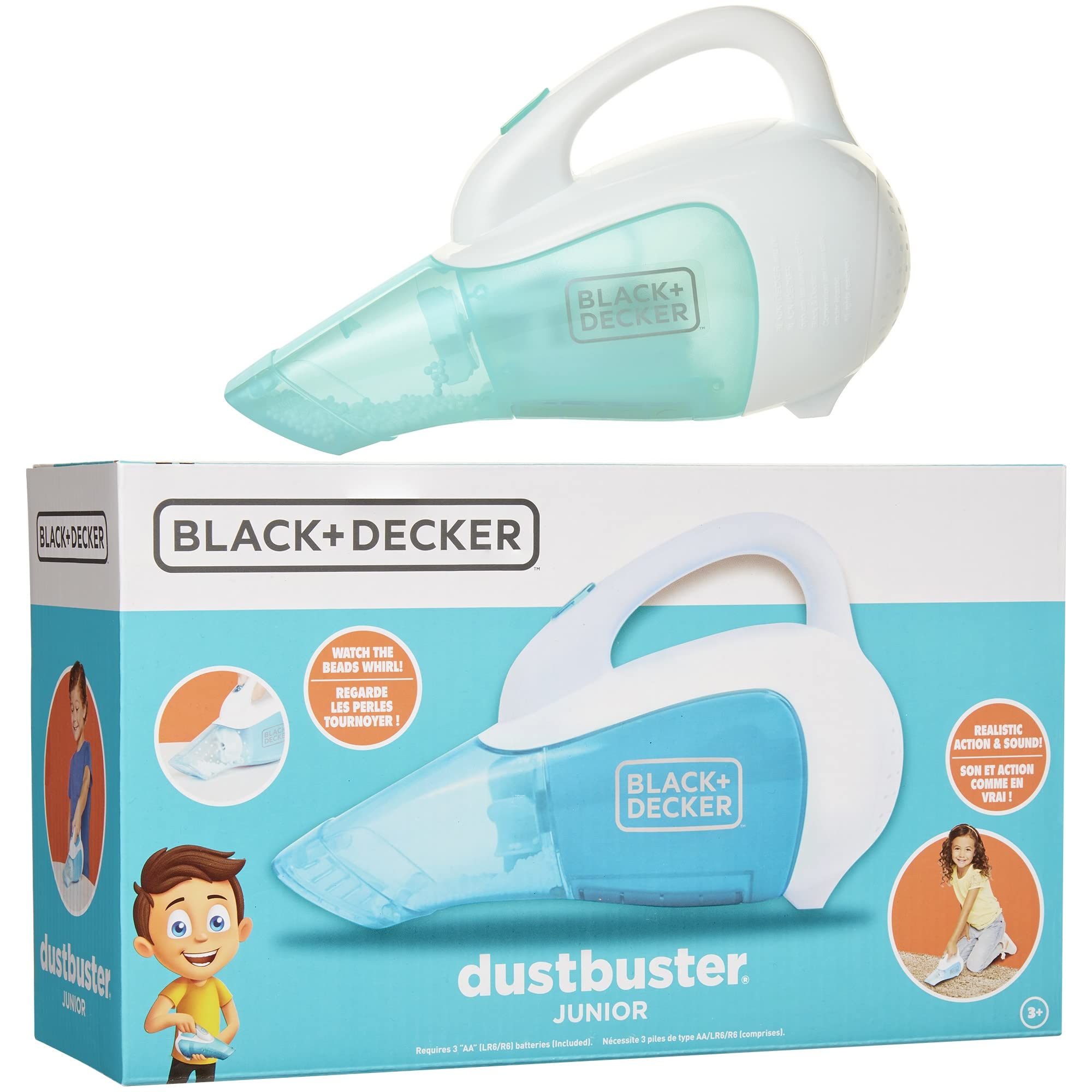 BLACK+DECKER Dustbuster Junior Toy Handheld Vacuum Cleaner with Realistic Action & Sound! Pretend Role Play Toy for Kids with Whirling Beads & Batteries Included [Amazon Exclusive]