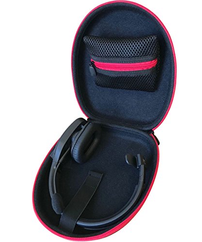 Headset Case for VXi BlueParrott B450-XT, B450-XT -204010-C, B350-XT, B250-XTS, C400-XT, Mesh pocket for cable, amplifier and other accessories, detachable wrist strap for easy carry, Black + red zip