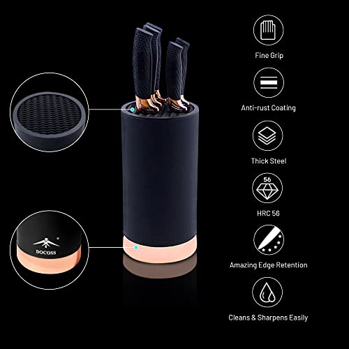 5-Piece Kitchen Knife Set with Block - Rust-Proof Stainless Steel Kitchen Knives with Black, Modern Design - Includes Chefs Knife, Carving Knife, Bread Knife, Utility Knife, Paring Knife, Knife Block