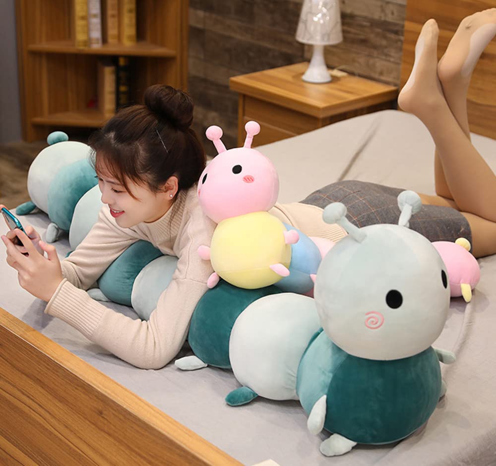 LEHU Caterpillar Stuffed Animal Long Plush Pillow,Cute Hugging Pillow Plush Soft Giant Stuffed Caterpillar,Teen Birthday (Pink,31 inches)
