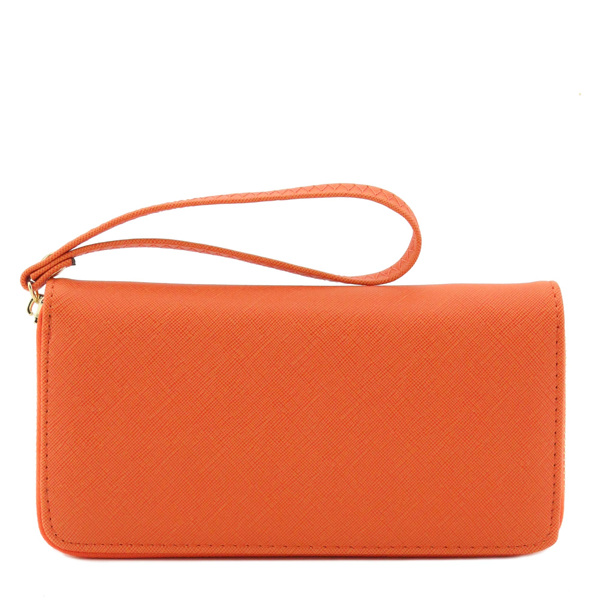 2pcs Set Classic Triple Zip Top Handle Small Satchel Bag with Zip Around Wallet (Orange)