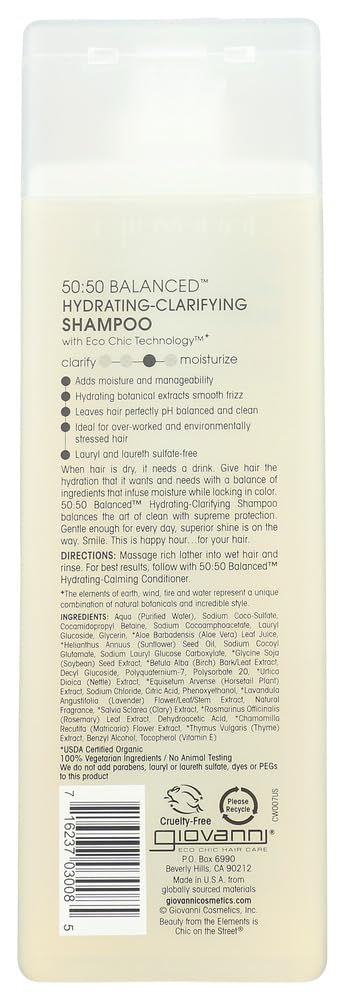 Giovanni 50:50 Balanced Hydrating-Clarifying Shampoo with Aloe Vera, Sunflower, Mallow, Lavender, Rosemary, Clary, Thyme, Coltsfoot and Nettle, 8.5 fl. oz. (Pack of 2)