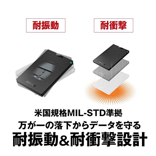 BUFFALO SSD-PG1.0U3-B/NL USB 3.1 Gen1 Portable SSD, 1TB, Made in Japan, PS5/PS4 (Manufacturer Operation Confirmed), Impact Resistant, Connector Protection Mechanism