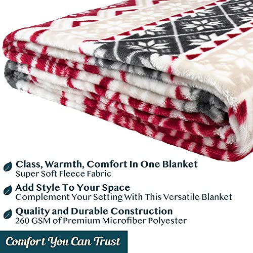 PAVILIA Christmas Throw Blanket | Holiday Christmas Red Fleece Blanket | Soft, Plush, Warm Winter Cabin Throw, 50x60 (Red Snowflakes)